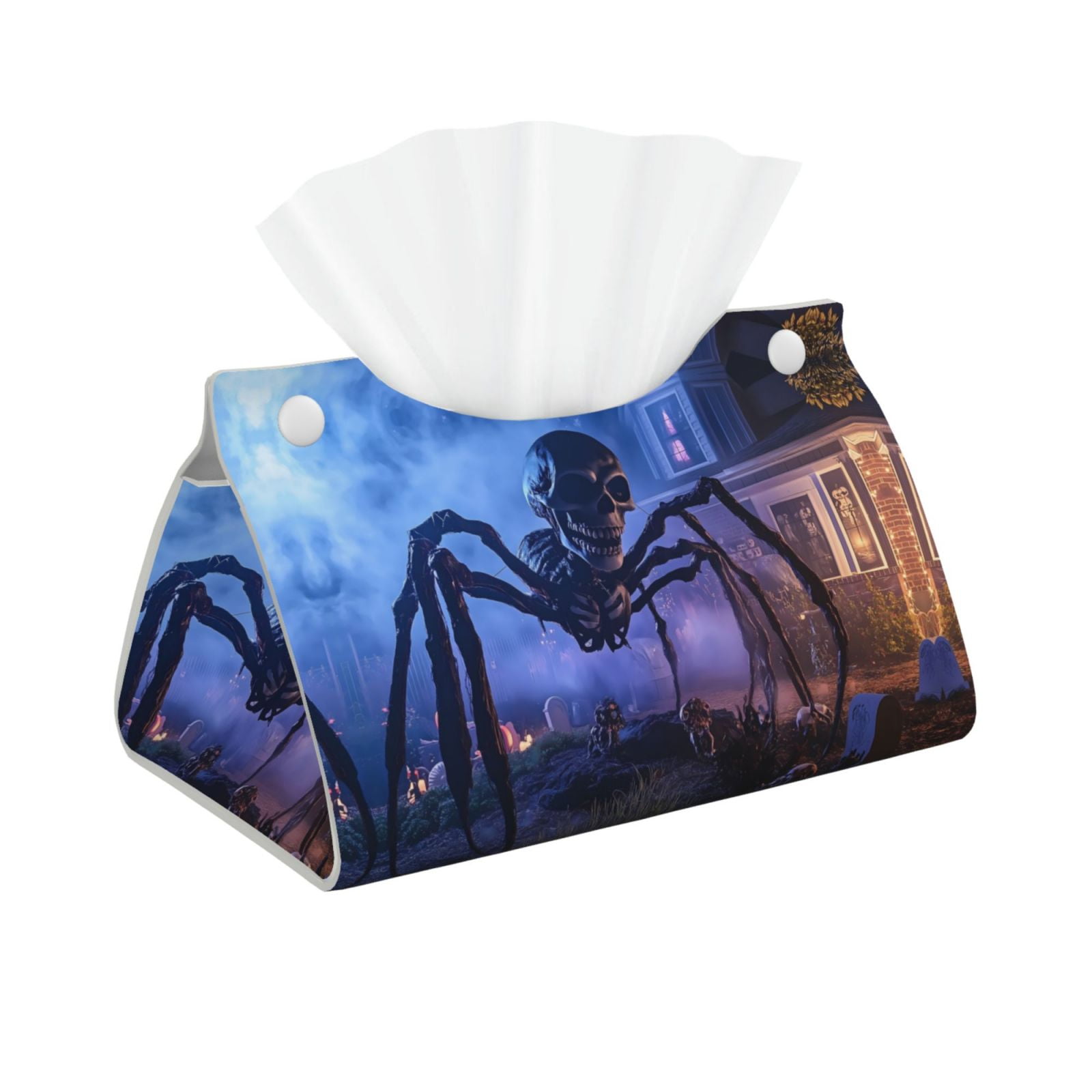 Tissue Box Cover, Halloween Skeleton Spider Leather Rectangular Tissue ...