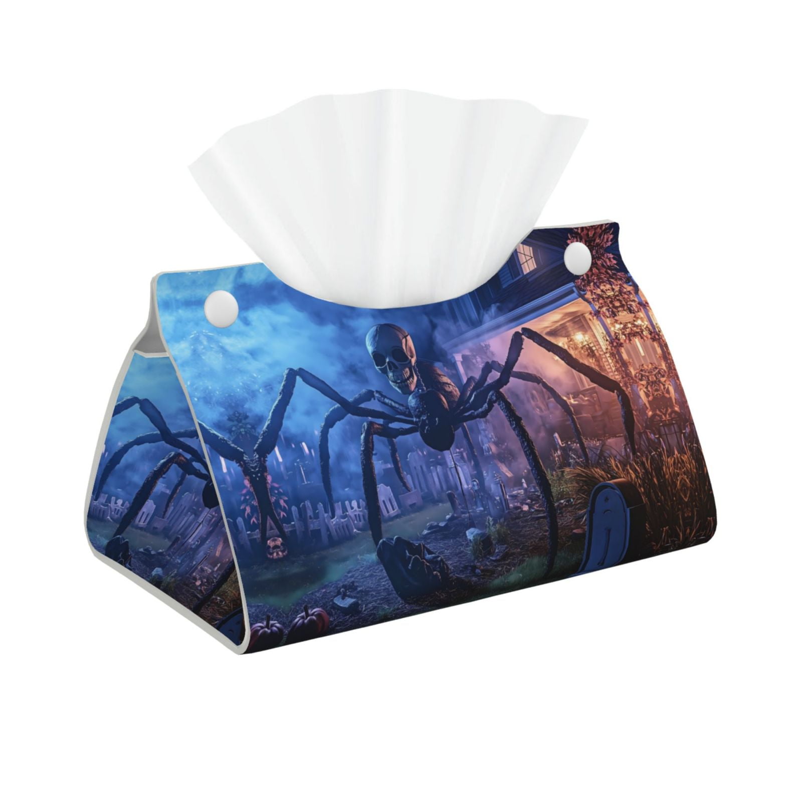 Tissue Box Cover, Halloween Skeleton Spider Tombstone Leather ...