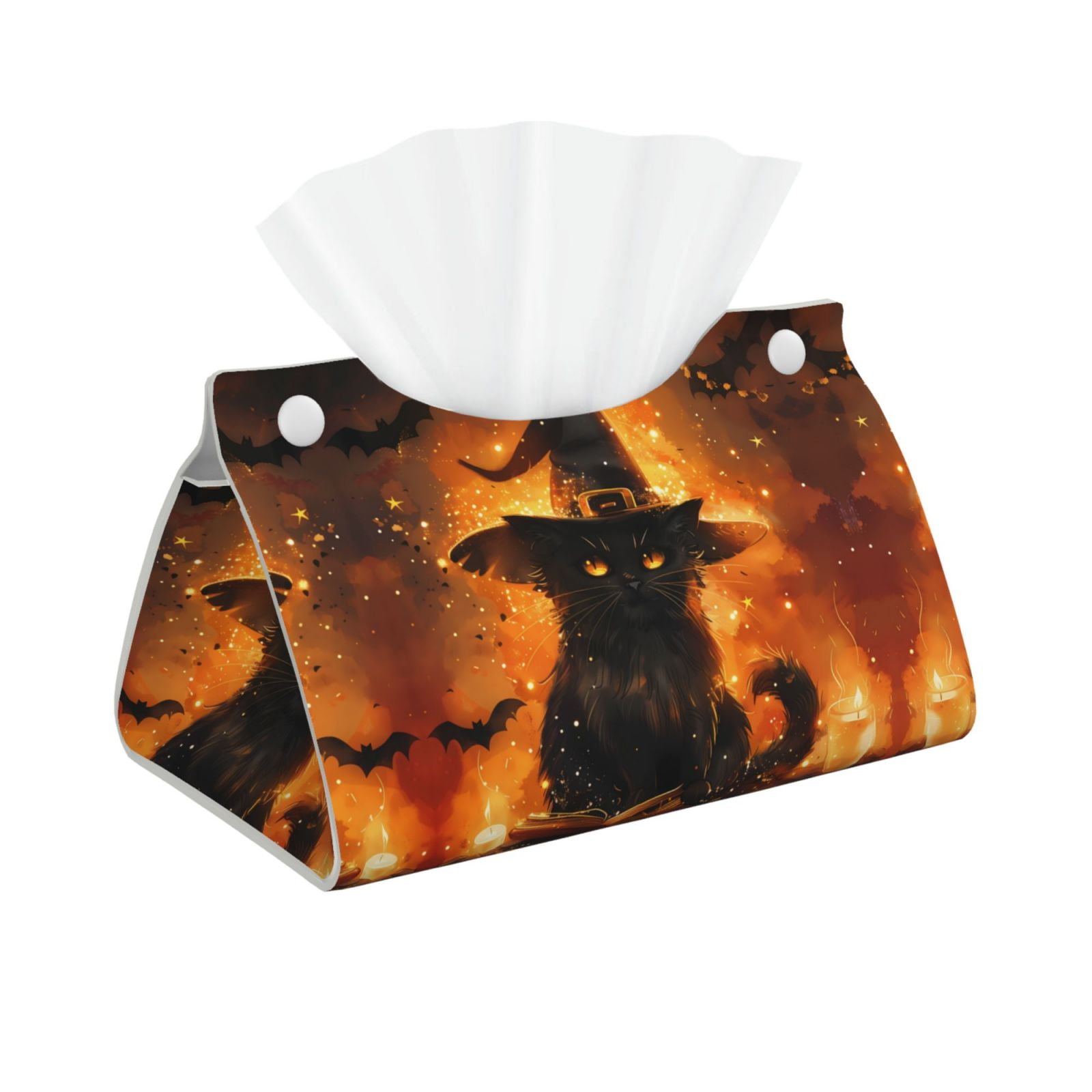 Tissue Box Cover - Halloween Witch Hat Black Cat A Long Leather Tissue ...