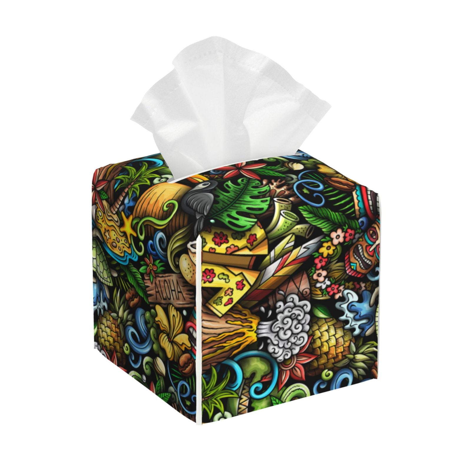 Tissue Box Cover - Hawaiian Culture Symbols Modern Square Leather ...