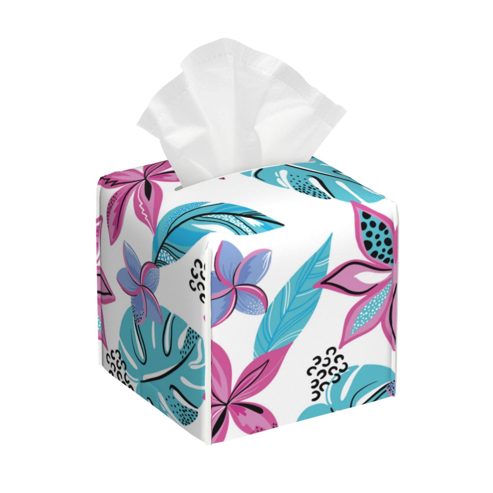 Tissue Box Cover, Hawaiian Style Flower Leaves Leather Tissue Box ...