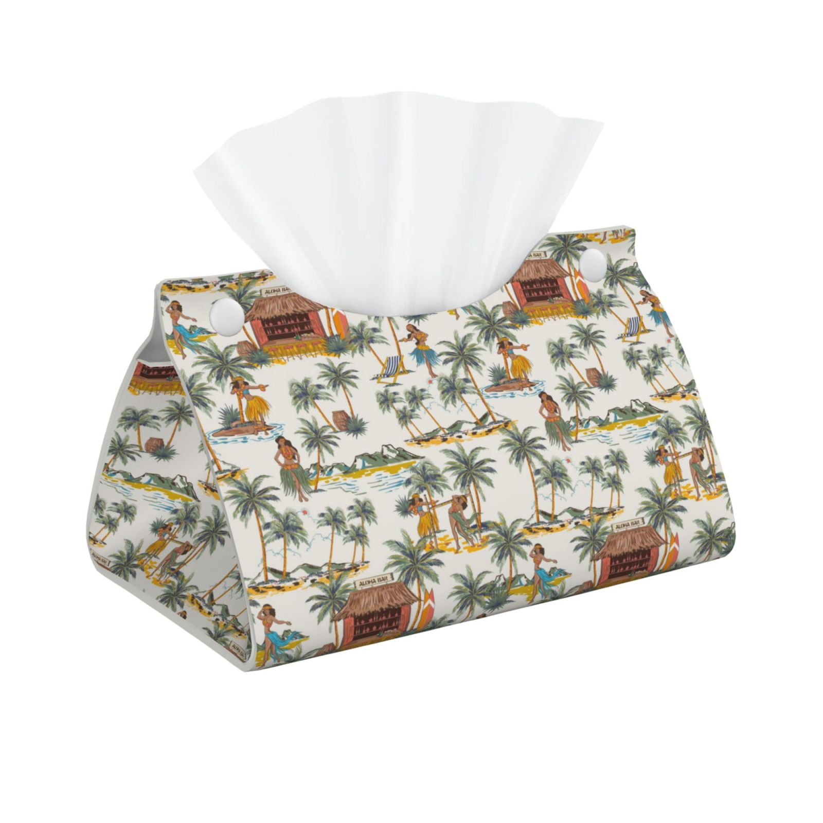 Tissue Box Cover, Hawaiian Style Green Coconut Tree Rectangular Leather ...