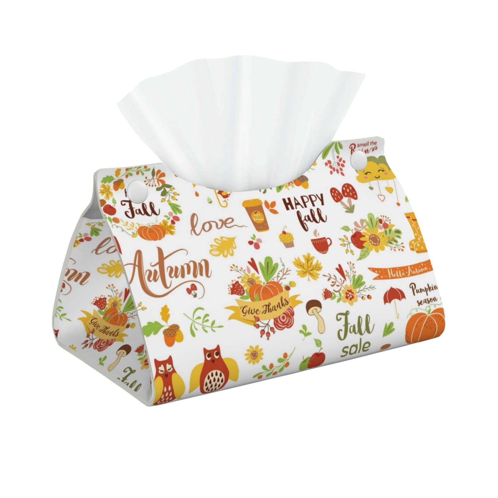 Tissue Box Cover, Hello Fall Autumn Is Here Rectangular Leather Tissue ...