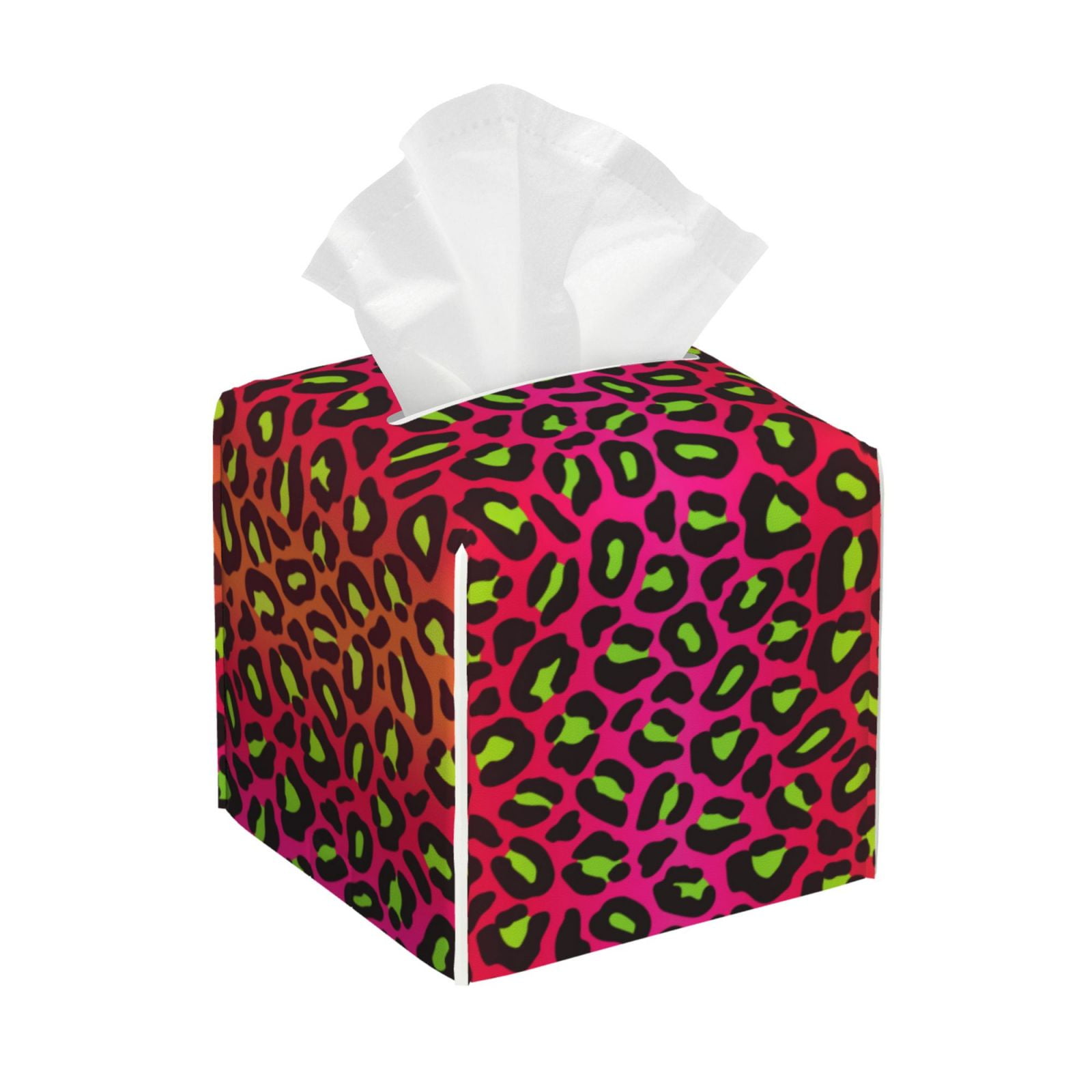 Tissue Box Cover Holder Square - 80s 90s retro pink red leopard Modern ...