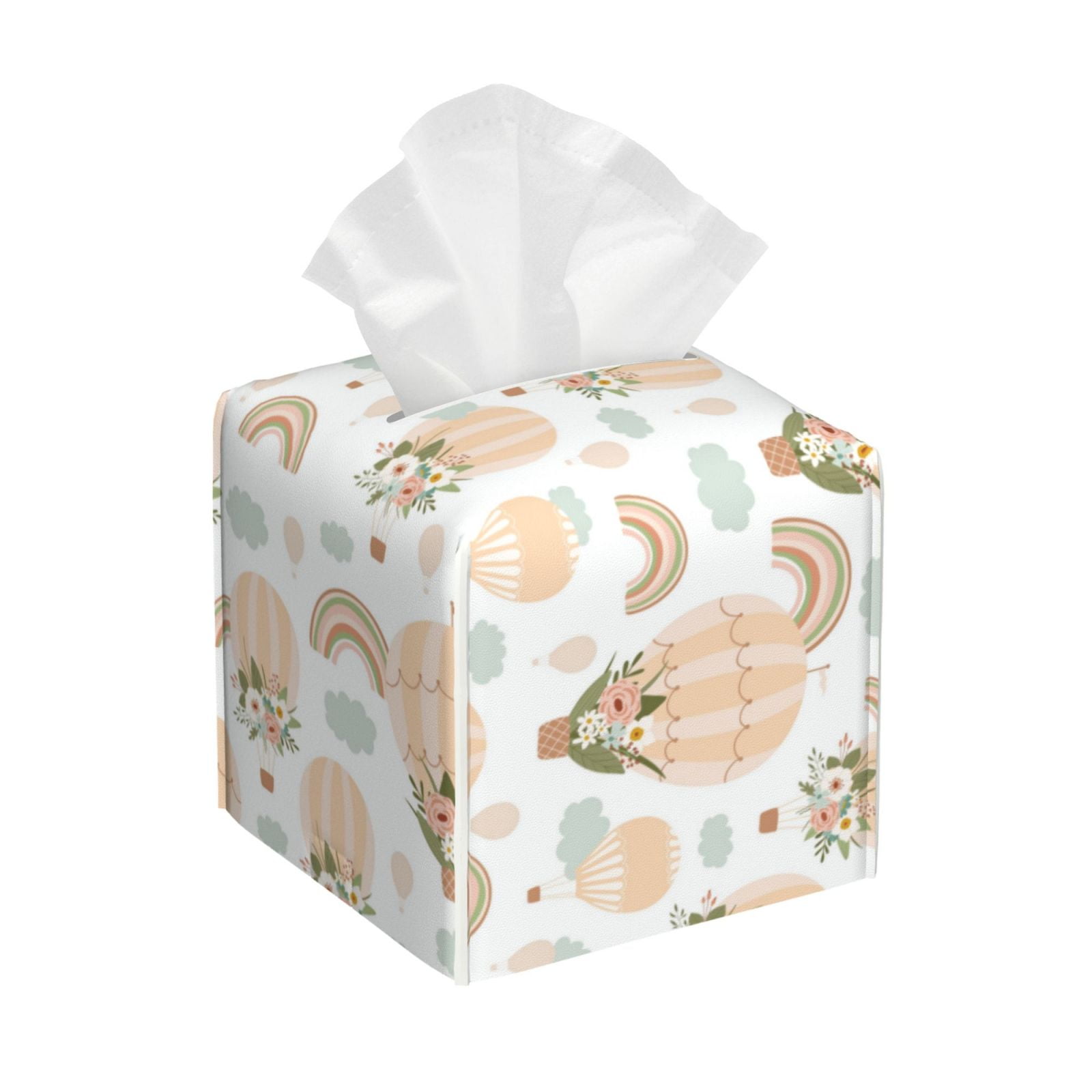 Tissue Box Cover Holder Square - Air Balloon and Flower Modern PU ...