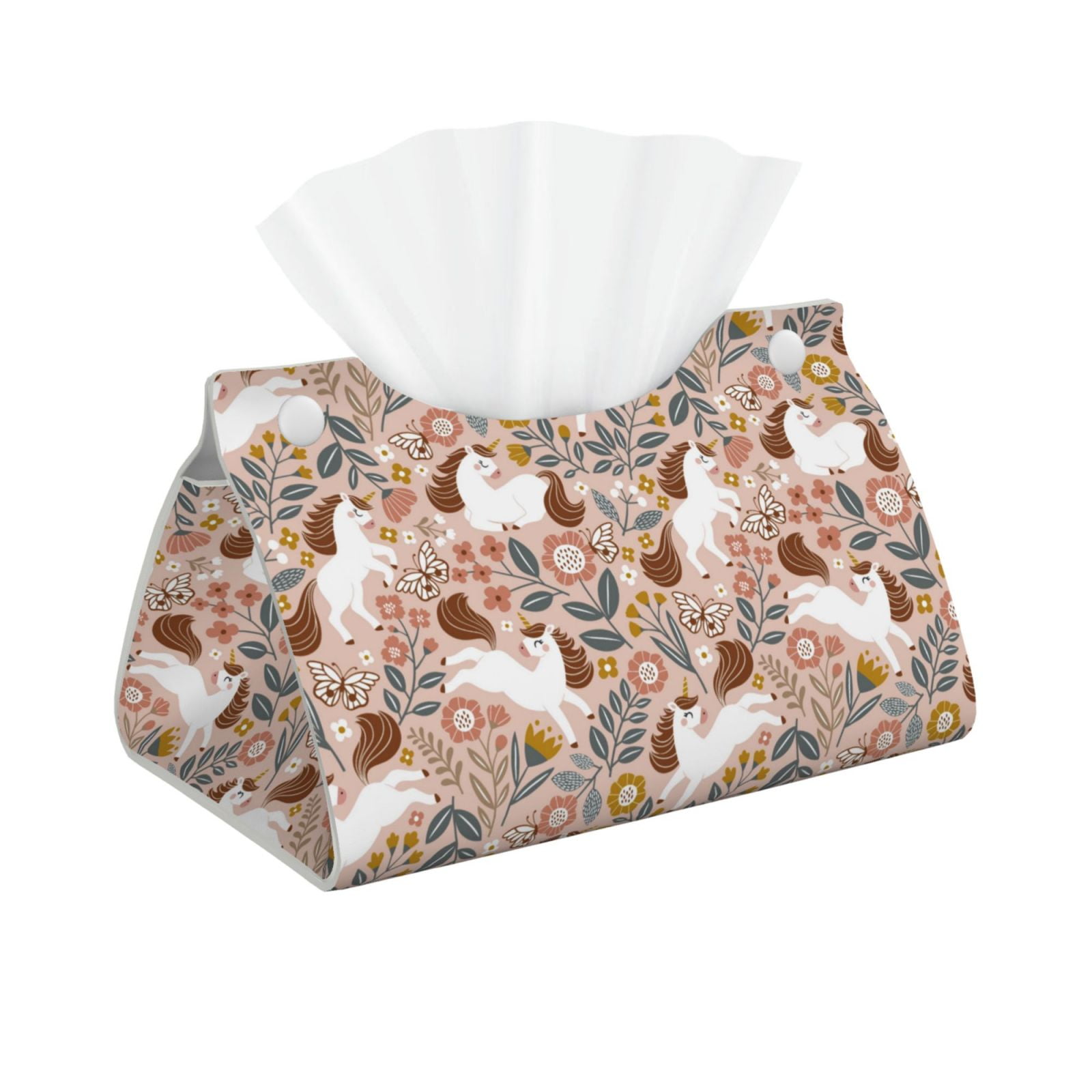 Tissue Box Cover Holder Square - Bohemian Cute White Horse Flower_A ...