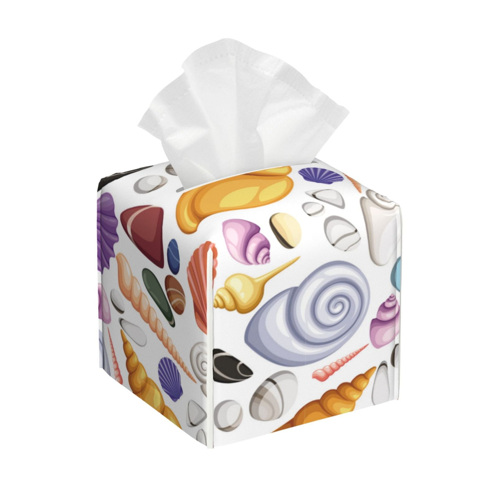 Tissue Box Cover Holder Square - Cartoon Conch Shell Modern PU Leather ...