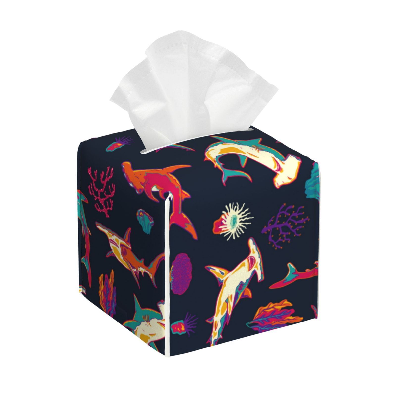 Tissue Box Cover Holder Square - Colorful coral hammerhead shark Modern ...