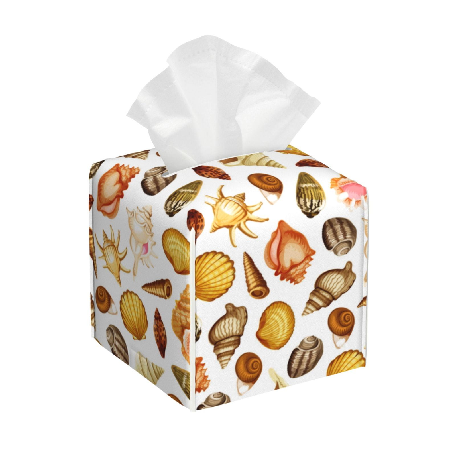 Tissue Box Cover Holder Square - Conch Shells Print No.9029 Modern PU ...