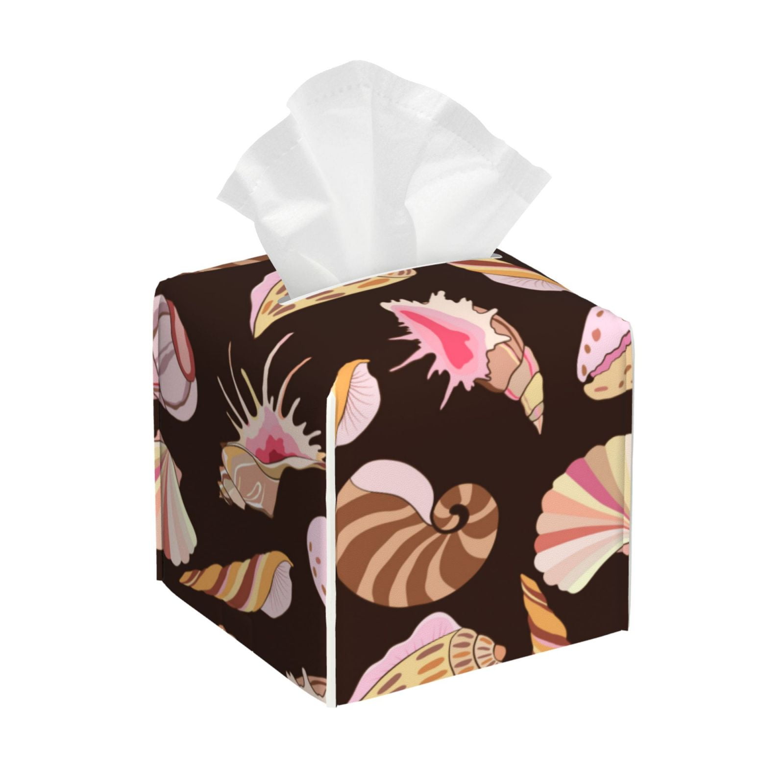 Tissue Box Cover Holder Square - Conch Shells Print No.9030 Modern PU ...