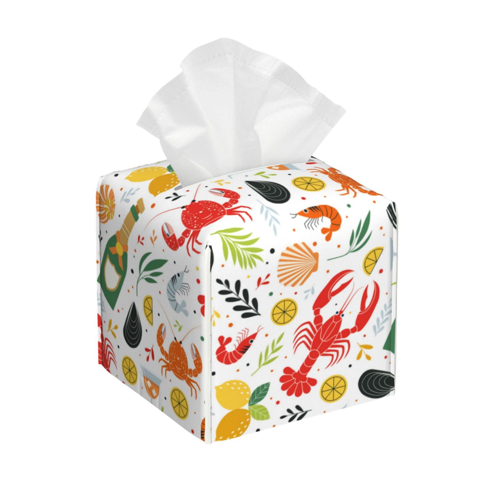 Tissue Box Cover Holder Square - Crabs Shrimps Modern PU Leather Tissue ...