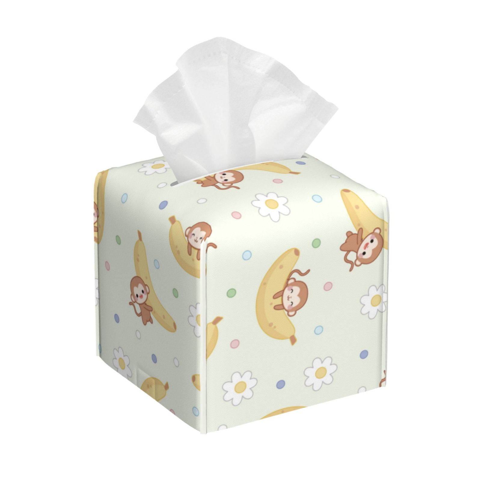 Tissue Box Cover Holder Square - Cute Banana Monkey Flower Modern PU ...