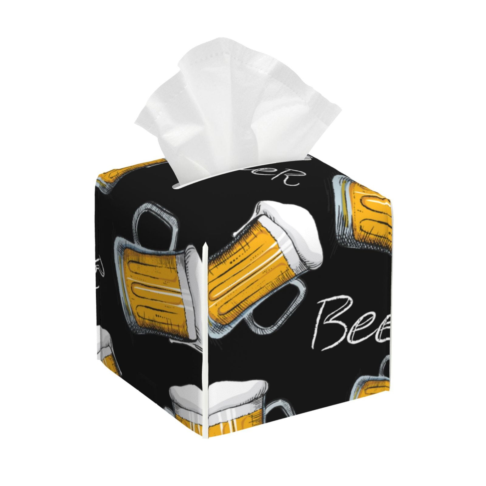 Tissue Box Cover Holder Square - Cute Cartoon Beer Mug Modern PU ...