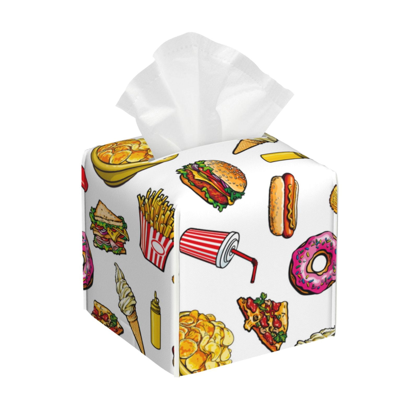 Tissue Box Cover Holder Square - Cute Food Ketchup Potato Chips Modern ...