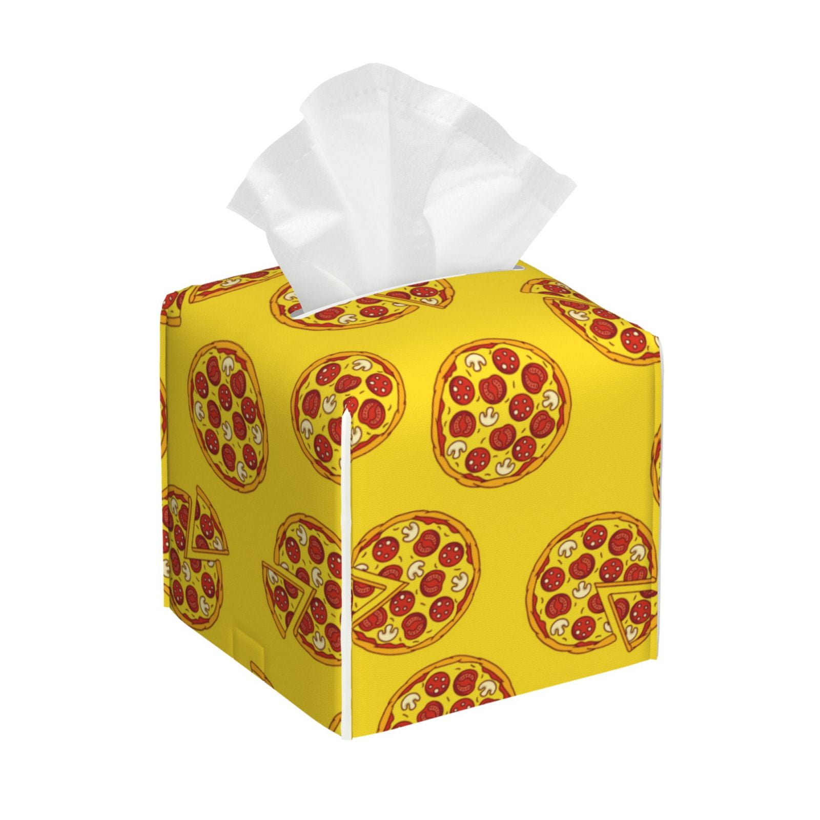 Tissue Box Cover Holder Square - Cute Pizza Sausage Tomato Modern PU ...