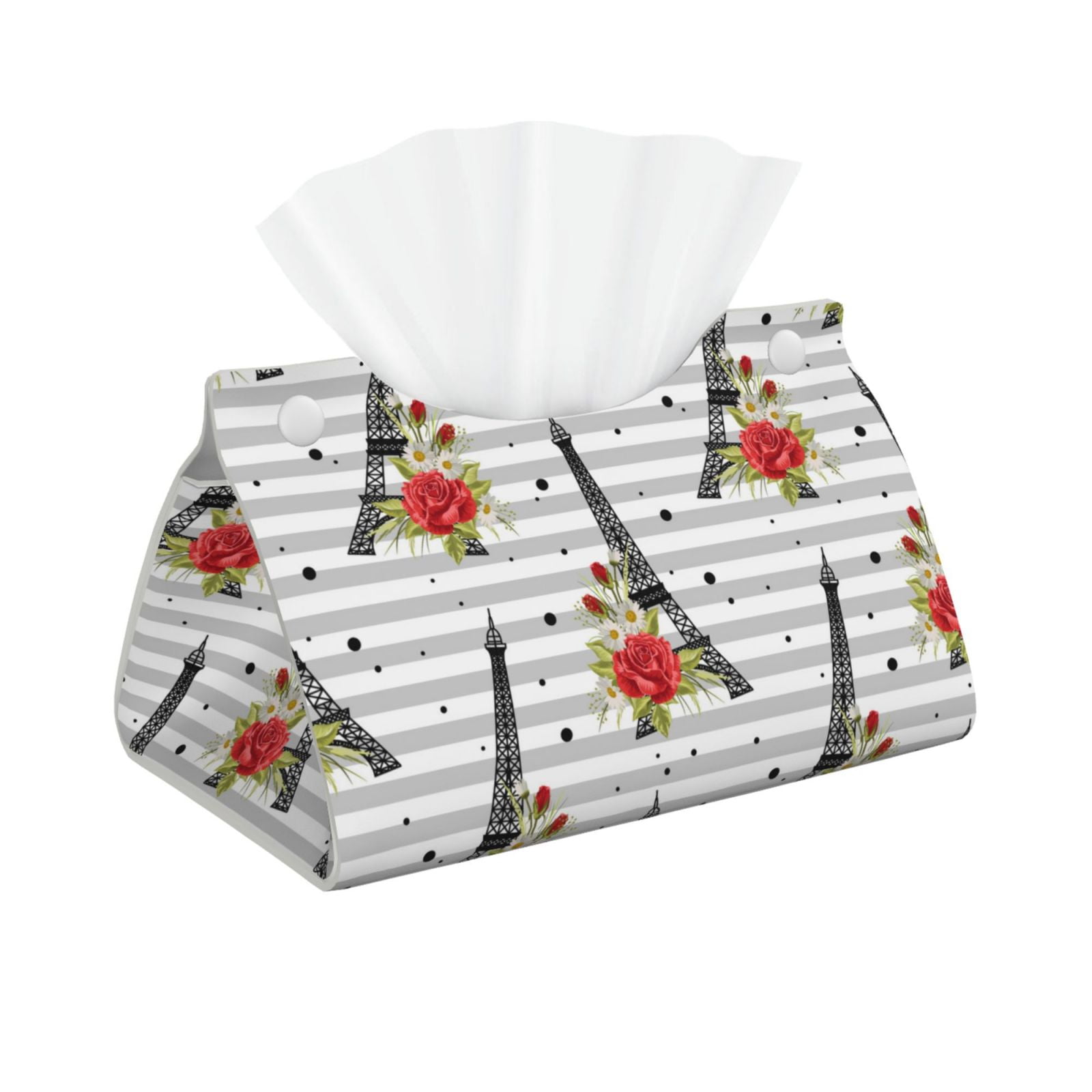Tissue Box Cover Holder Square - Eiffel Towers Rose Modern Pu Leather ...