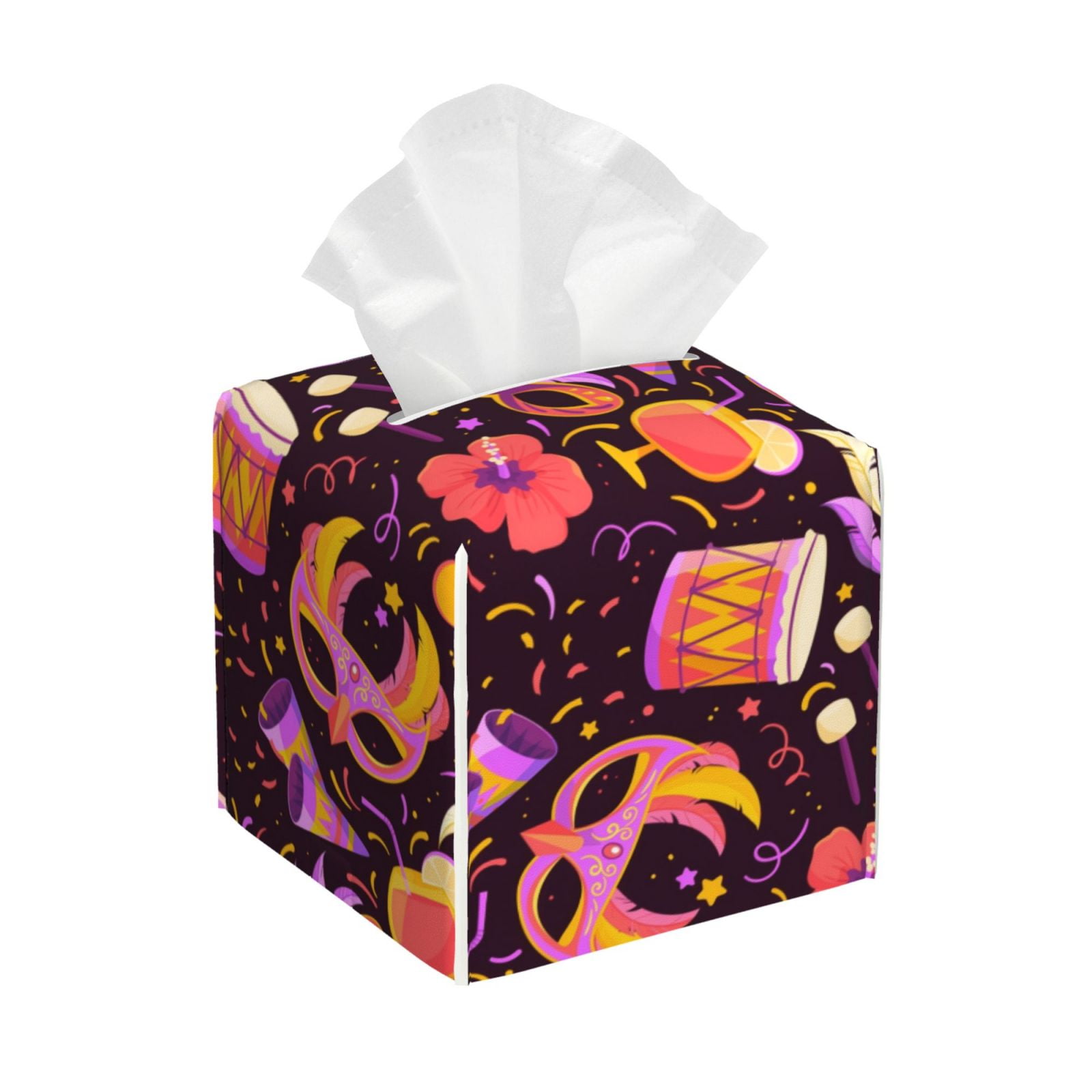 Tissue Box Cover Holder Square - Festive Carnival Party Elements Modern ...