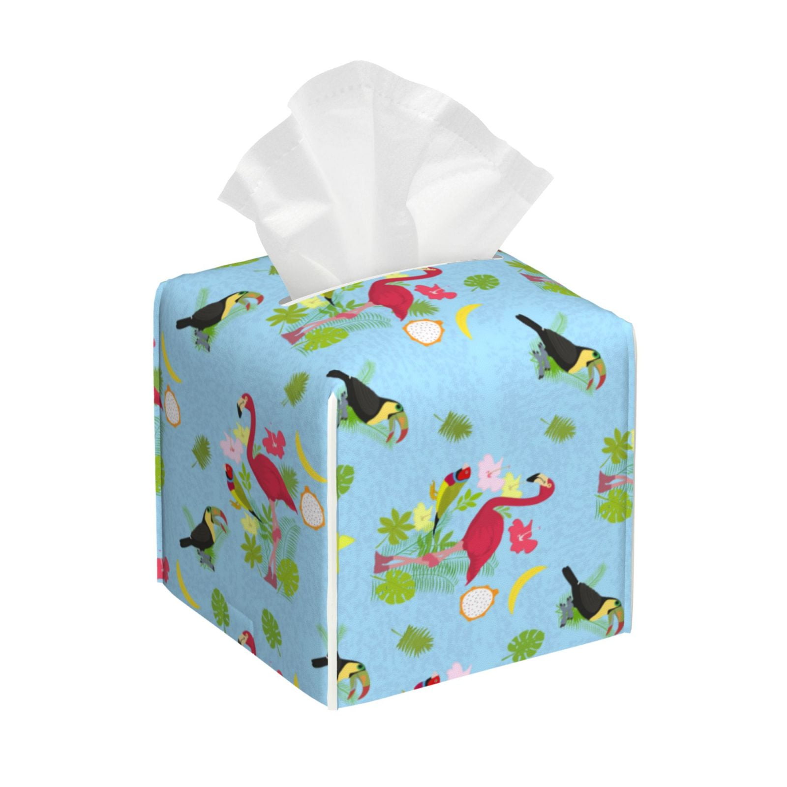 Tissue Box Cover Holder Square - Flamingos And Tropical Plants Modern ...