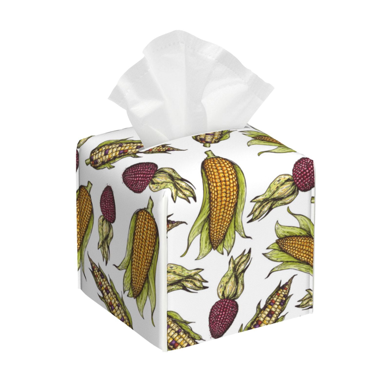 Tissue Box Cover Holder Square - Funny Corn Modern PU Leather Tissue ...