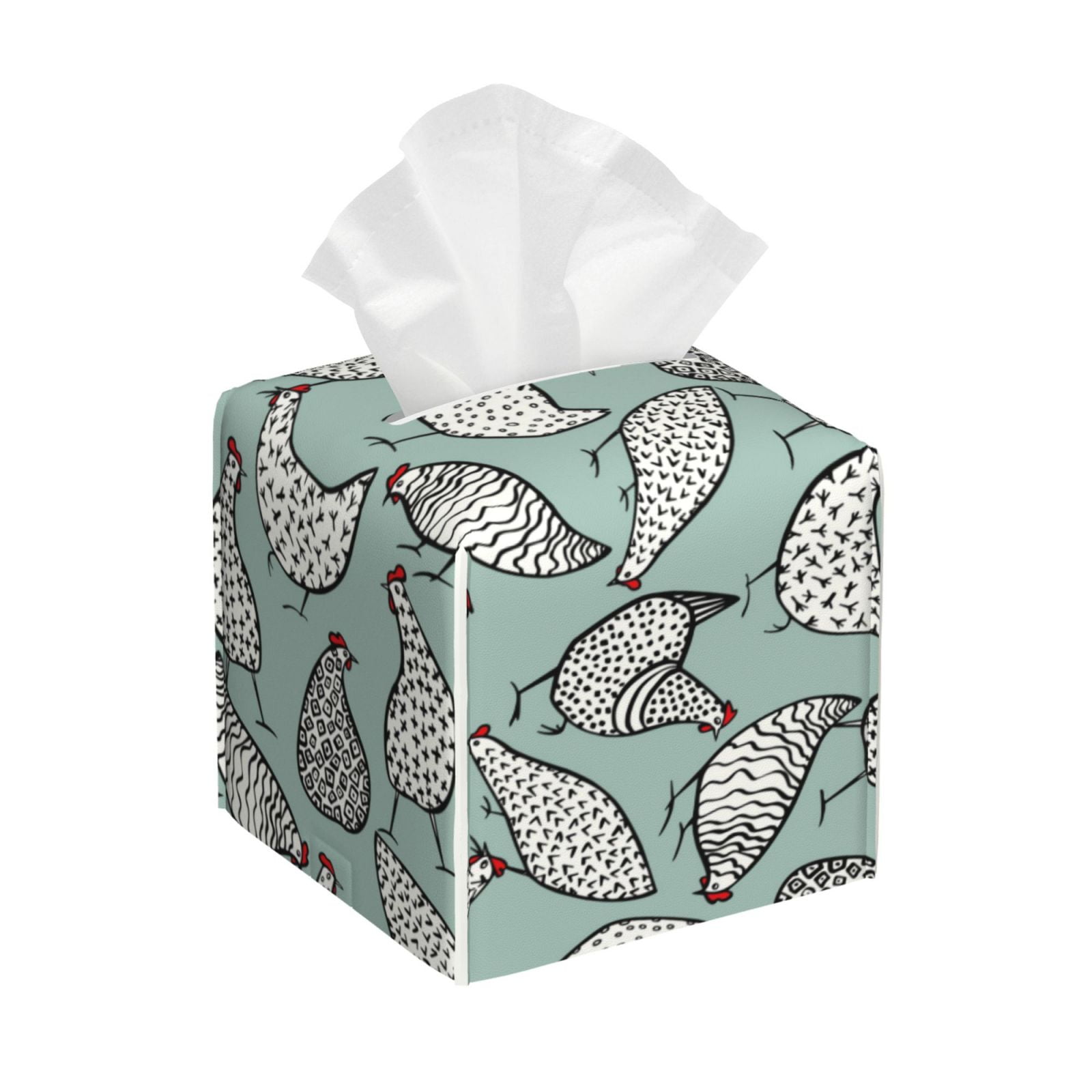 Tissue Box Cover Holder Square - Hand Drawn Chickens Modern PU Leather ...