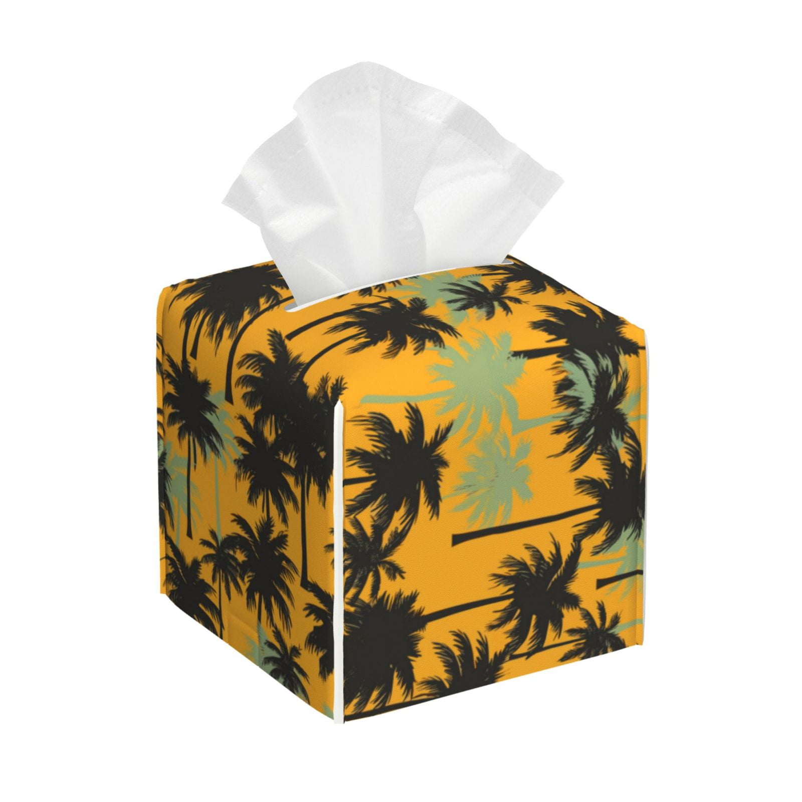 Tissue Box Cover Holder Square - Hawaiian Style Black Coconut Tree ...