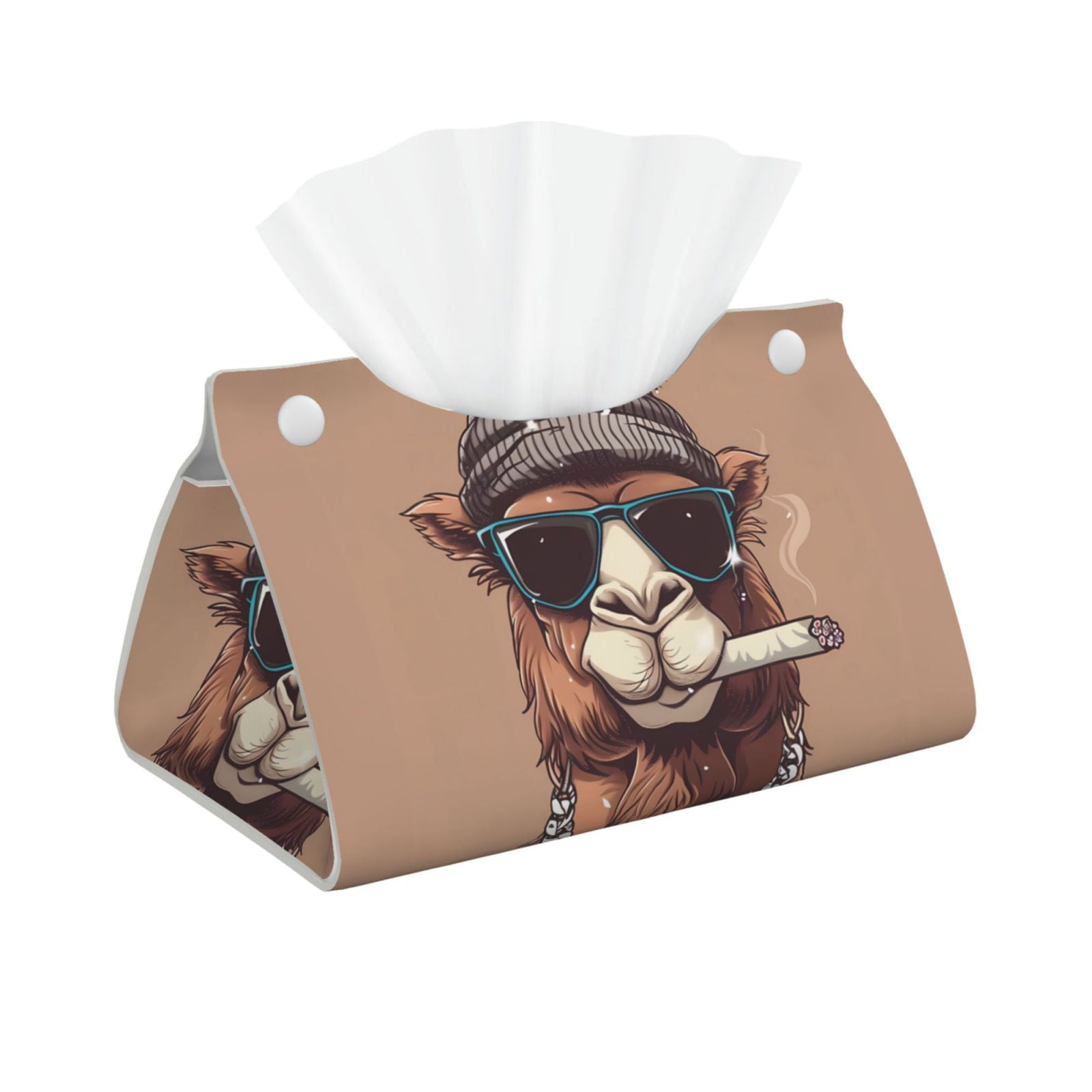 Tissue Box Cover Holder Square - Hip-Hop Glasses Camel Modern Pu ...