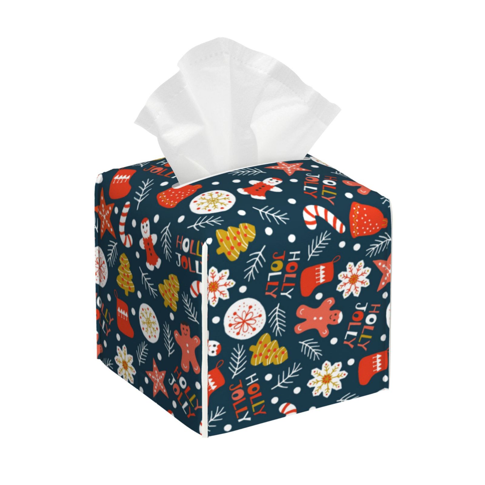 Tissue Box Cover Holder Square - Holiday Christmas Cookies Modern PU ...