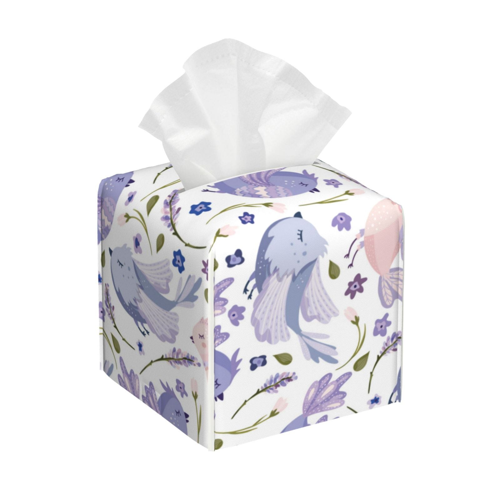 Tissue Box Cover Holder Square - Lavender Flowers Bird Purple Modern PU ...