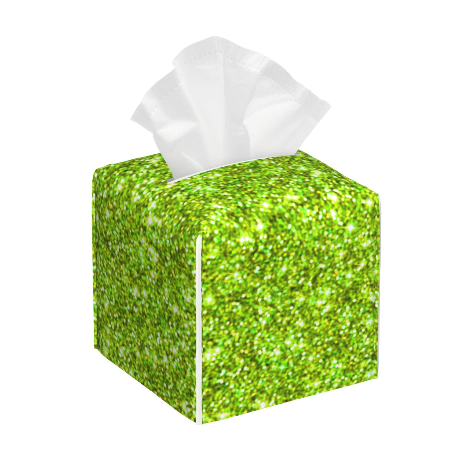 Tissue Box Cover Holder Square - Lime green glitter Modern PU Leather ...