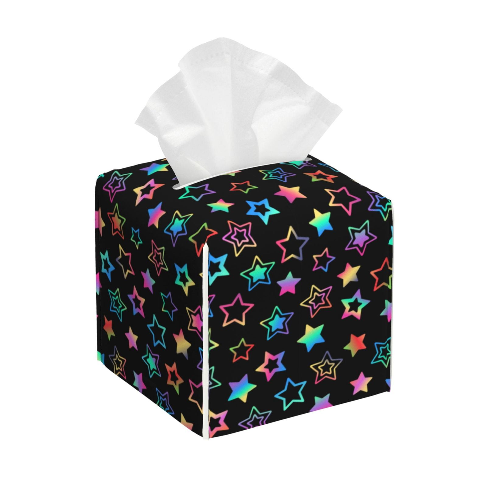 Tissue Box Cover Holder Square - Multi-Colored Stars Modern PU Leather ...