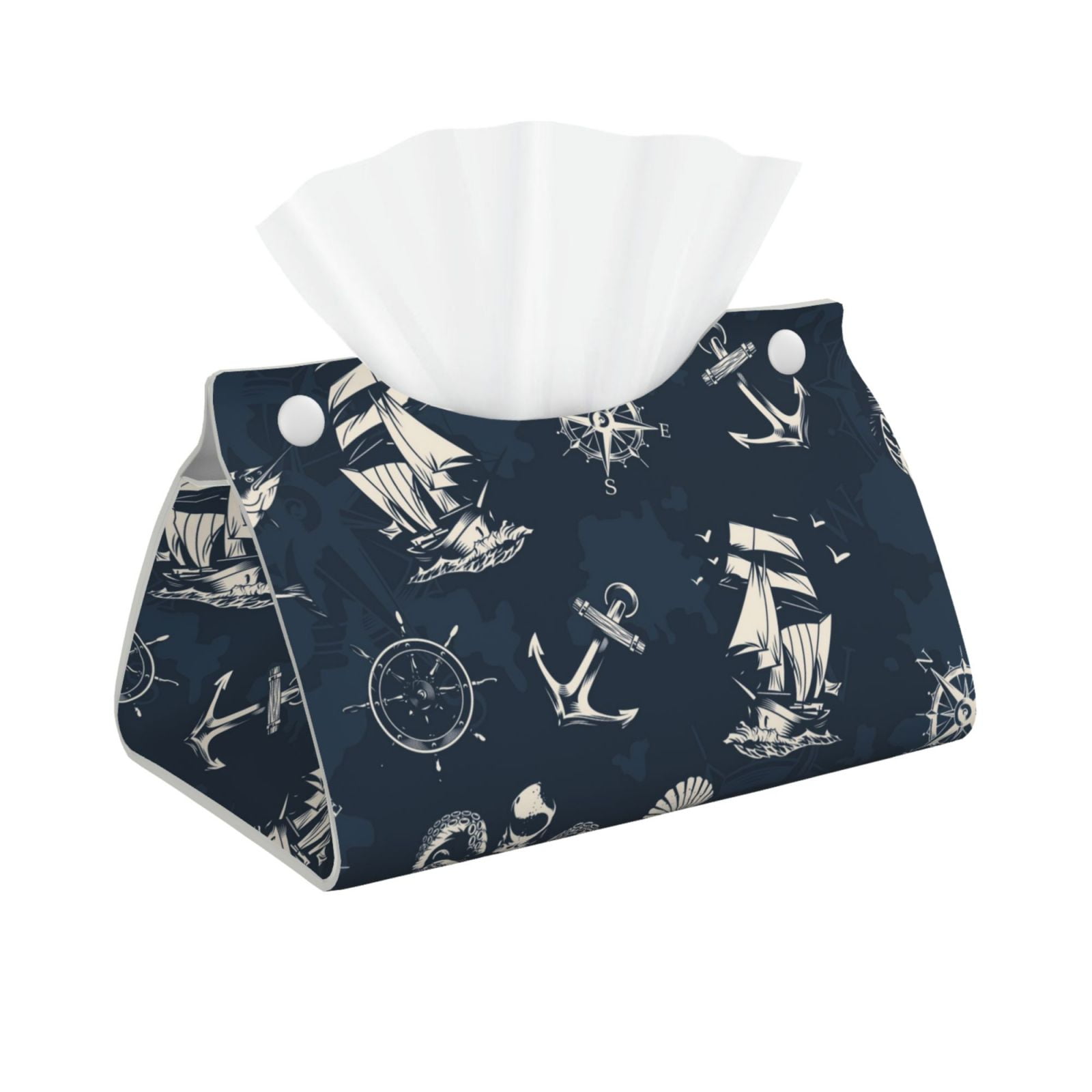 Tissue Box Cover Holder Square - Nautical Vintage Pattern Modern Pu ...