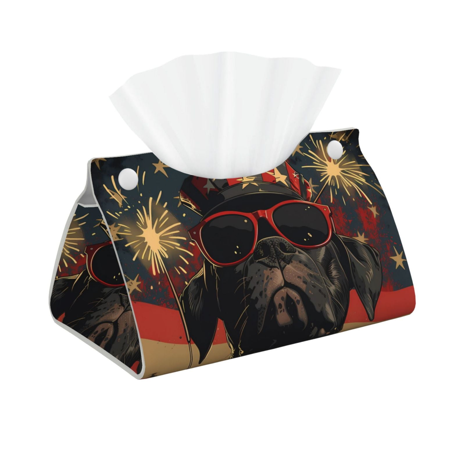Tissue Box Cover Holder Square - Patriotic Dog With Sparkler Modern Pu ...