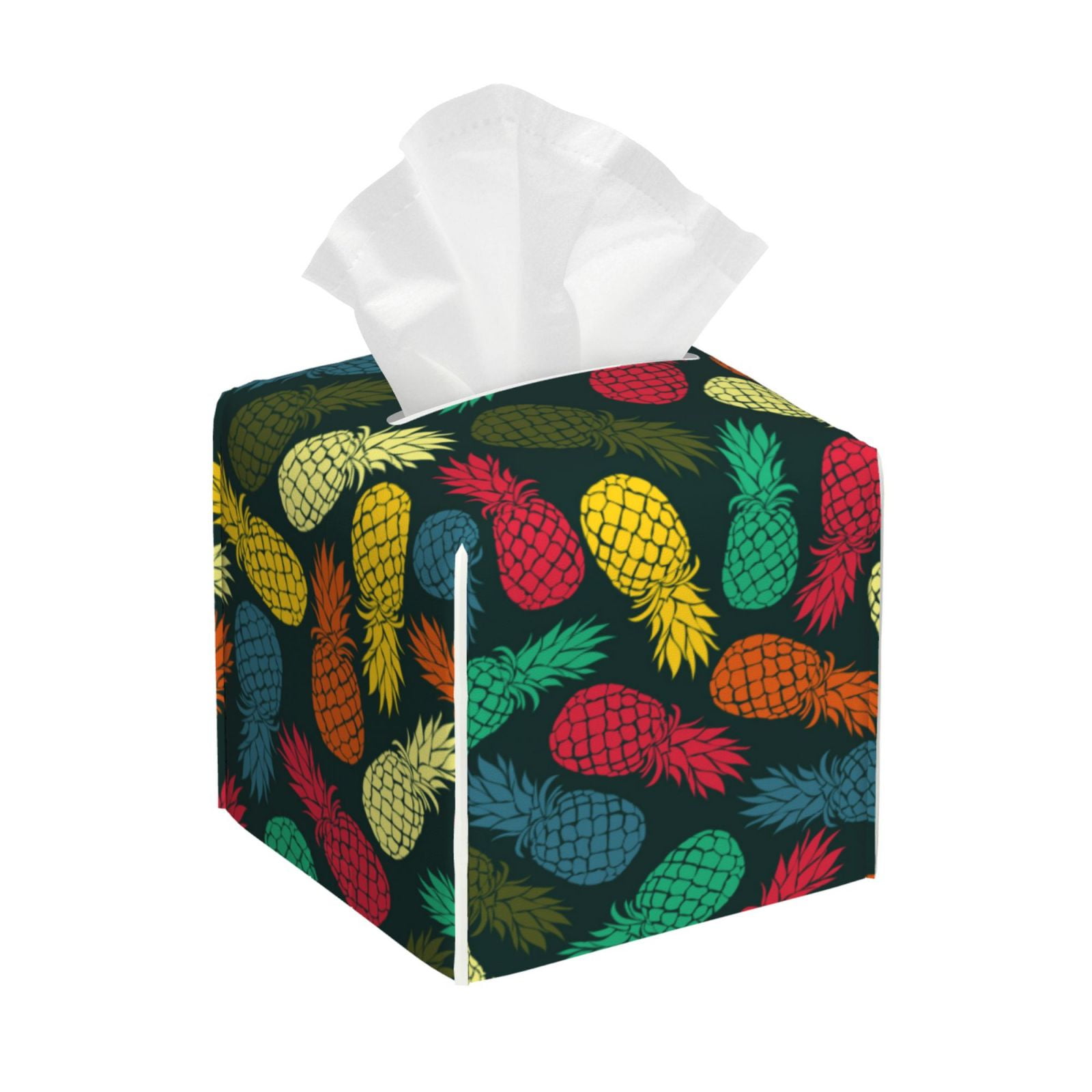 Tissue Box Cover Holder Square - Pineapple Fruit Colorful Modern PU ...