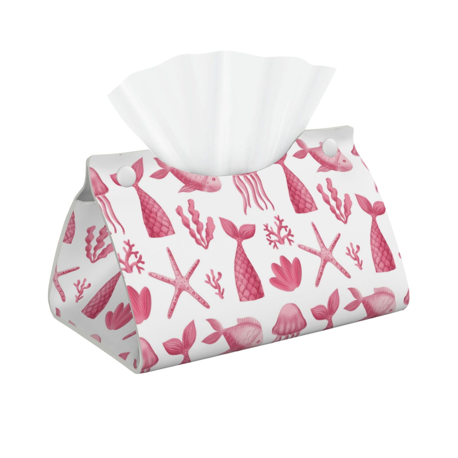 Tissue Box Cover Holder Square - Pink Fish Jellyfish Modern Pu Leather ...