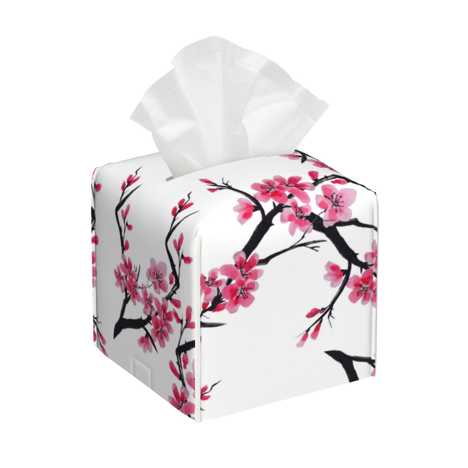 Tissue Box Cover Holder Square - Retro berry blossoms Modern PU Leather ...