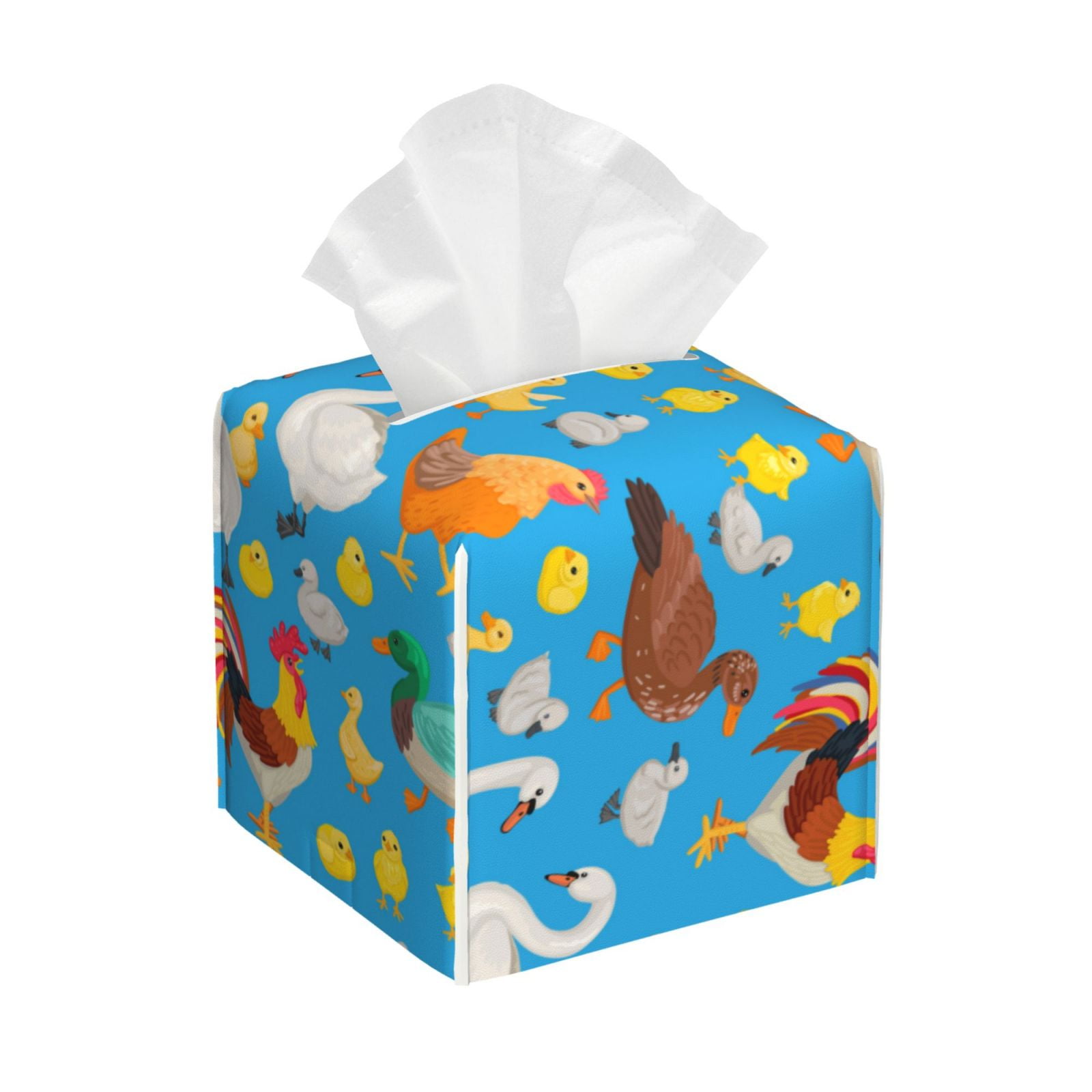 Tissue Box Cover Holder Square - Rooster And Chickens Modern PU Leather ...