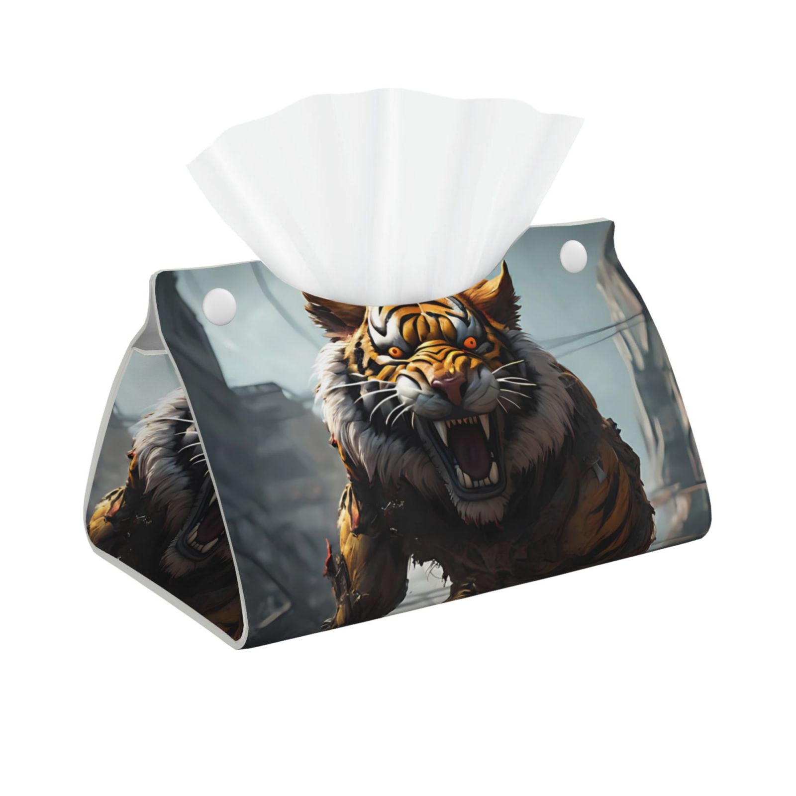 Tissue Box Cover Holder Square - Ruins Tiger Warrior Modern Pu Leather ...