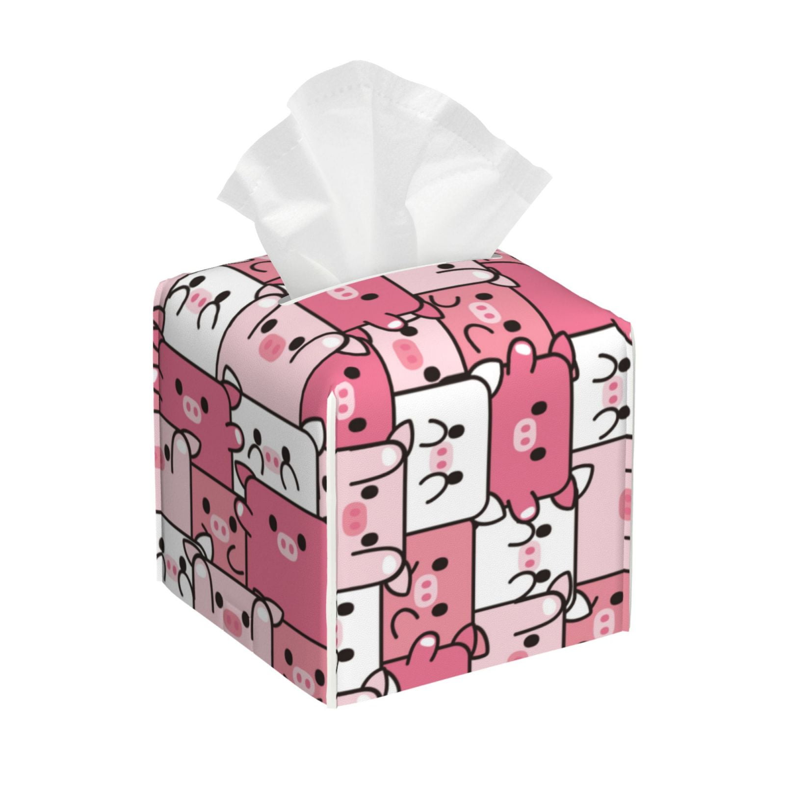Tissue Box Cover Holder Square - Square Cute Pig Pink Modern PU Leather ...