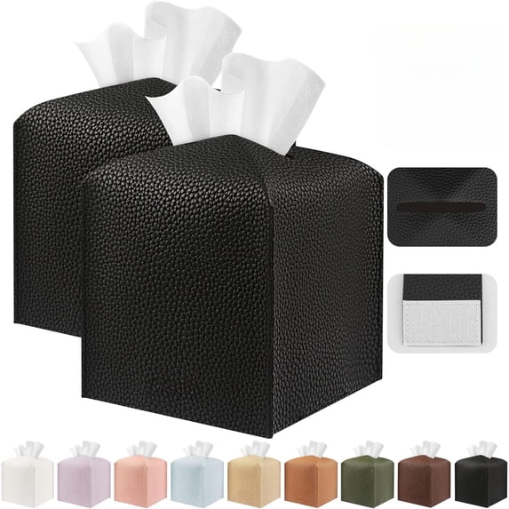 Tissue Box Cover Holder Square Tissue Cube Cover PU Leather Tissue ...