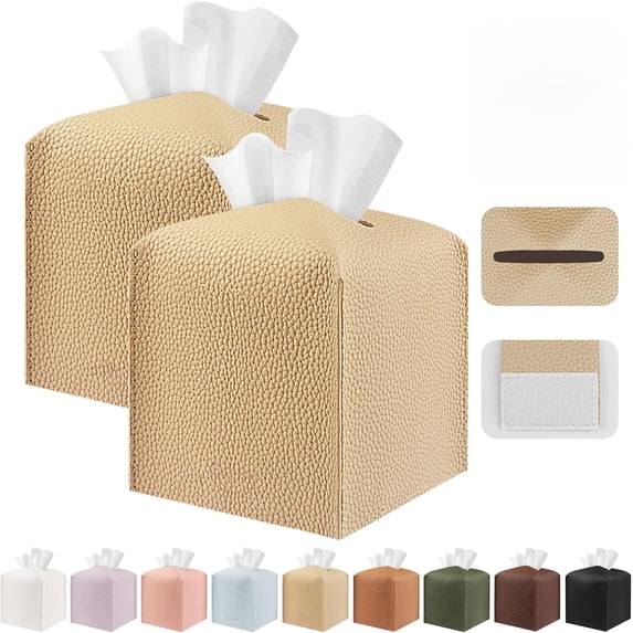 Tissue Box Cover Holder Square Tissue Cube Cover PU Leather Tissue ...