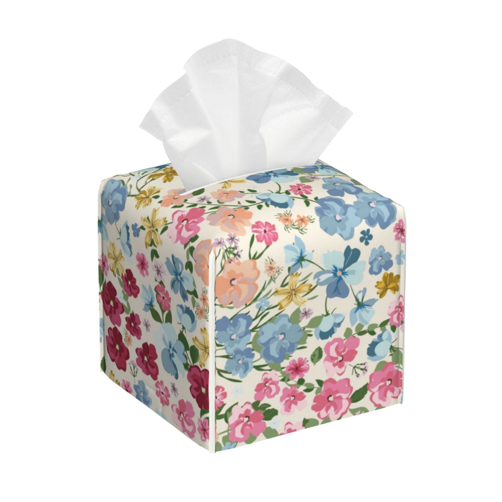 Tissue Box Cover Holder Square - Trendy Floral Design A Modern PU ...