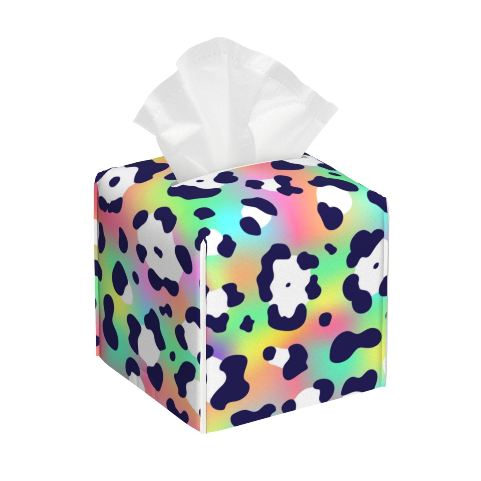 Tissue Box Cover Holder Square - Trendy rainbow cow print Modern PU ...