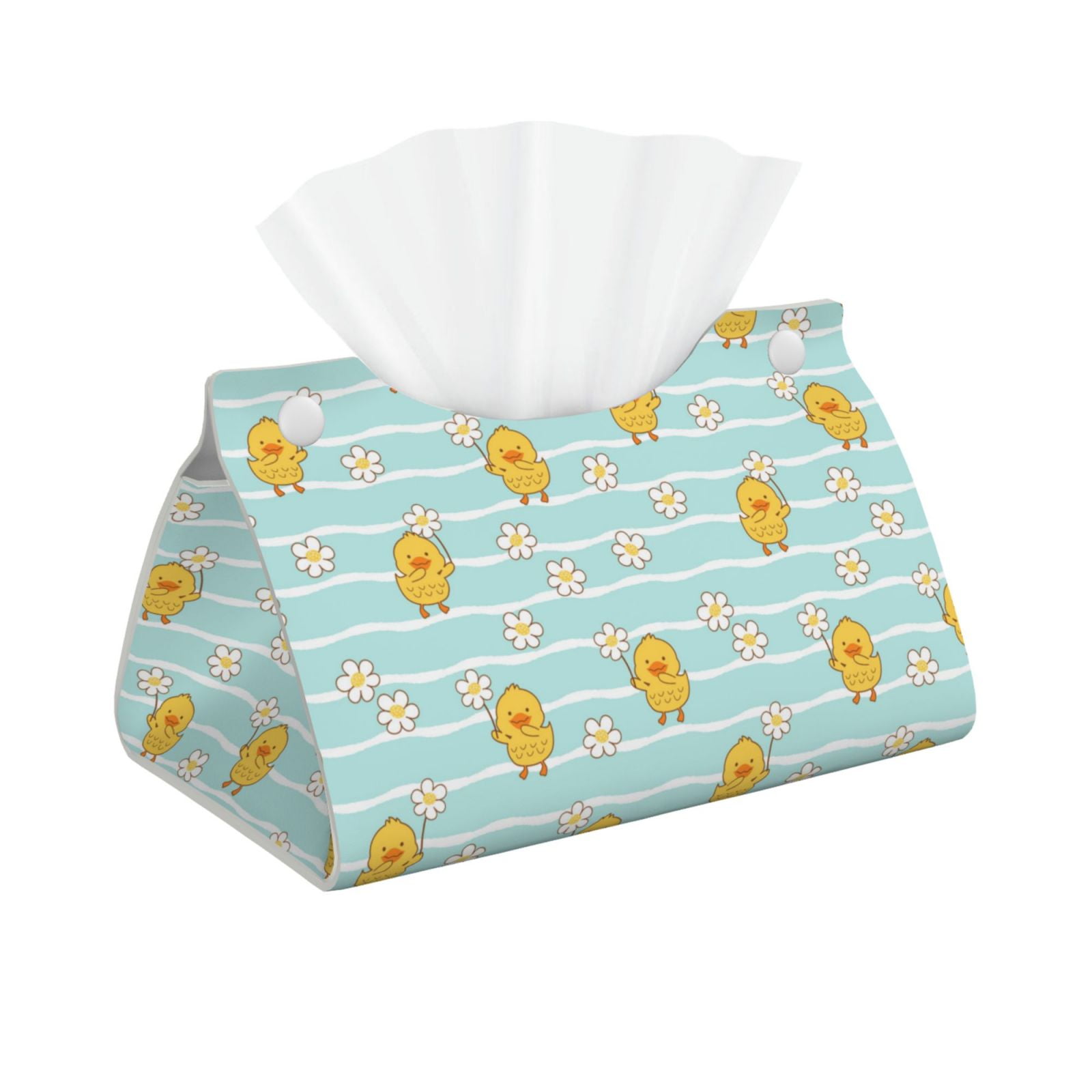 Tissue Box Cover Holder Square - Wavy Pattern Cute Duck Daisy Modern Pu ...