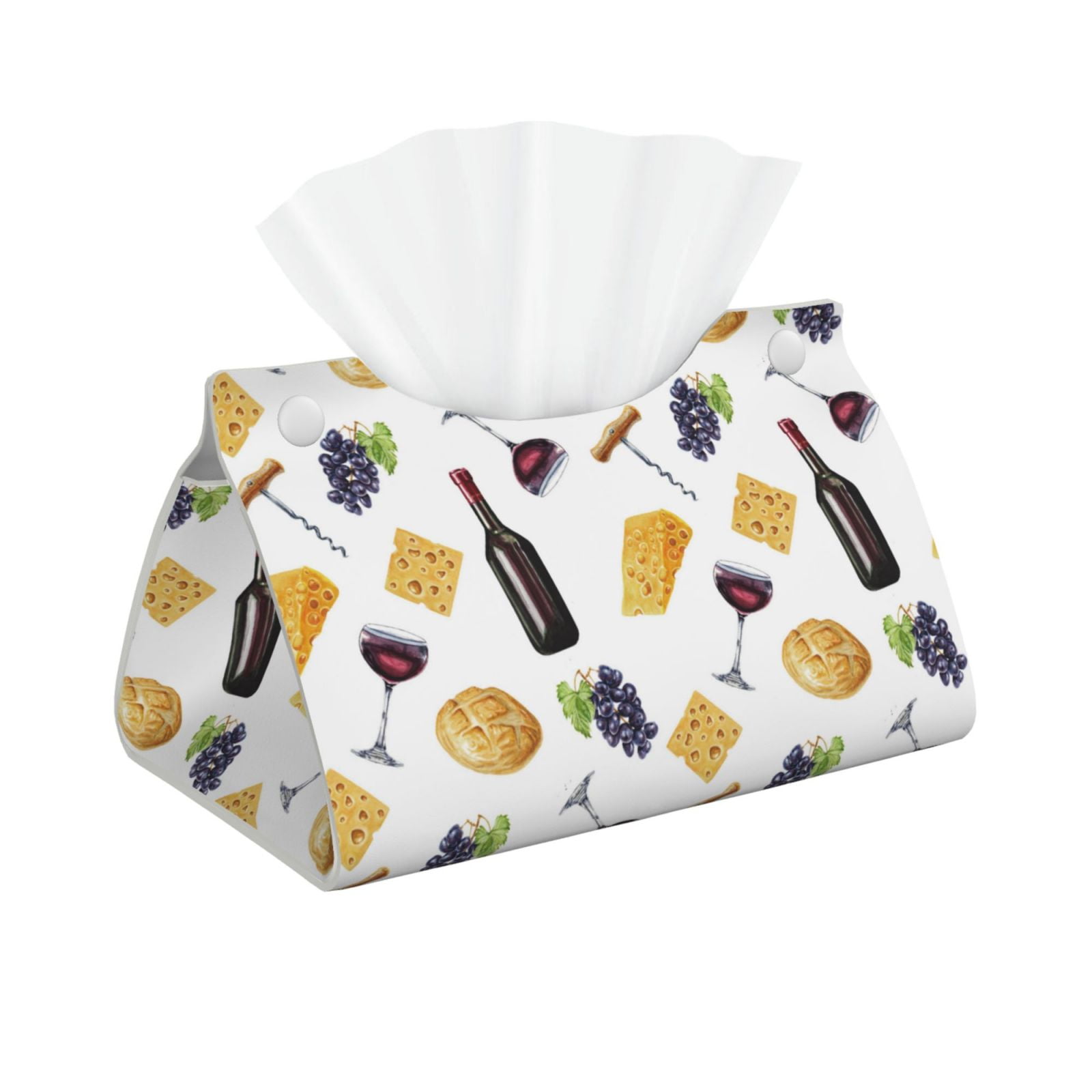 Tissue Box Cover Holder Square - Wine Cheese Grape Print Modern Pu ...