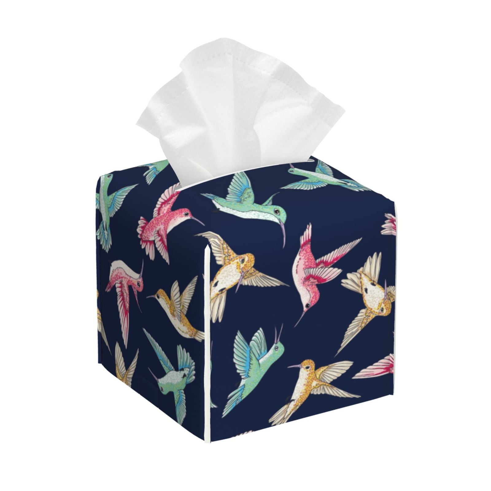 Tissue Box Cover Holder Square - Yellow Green Red Hummingbird Modern PU ...