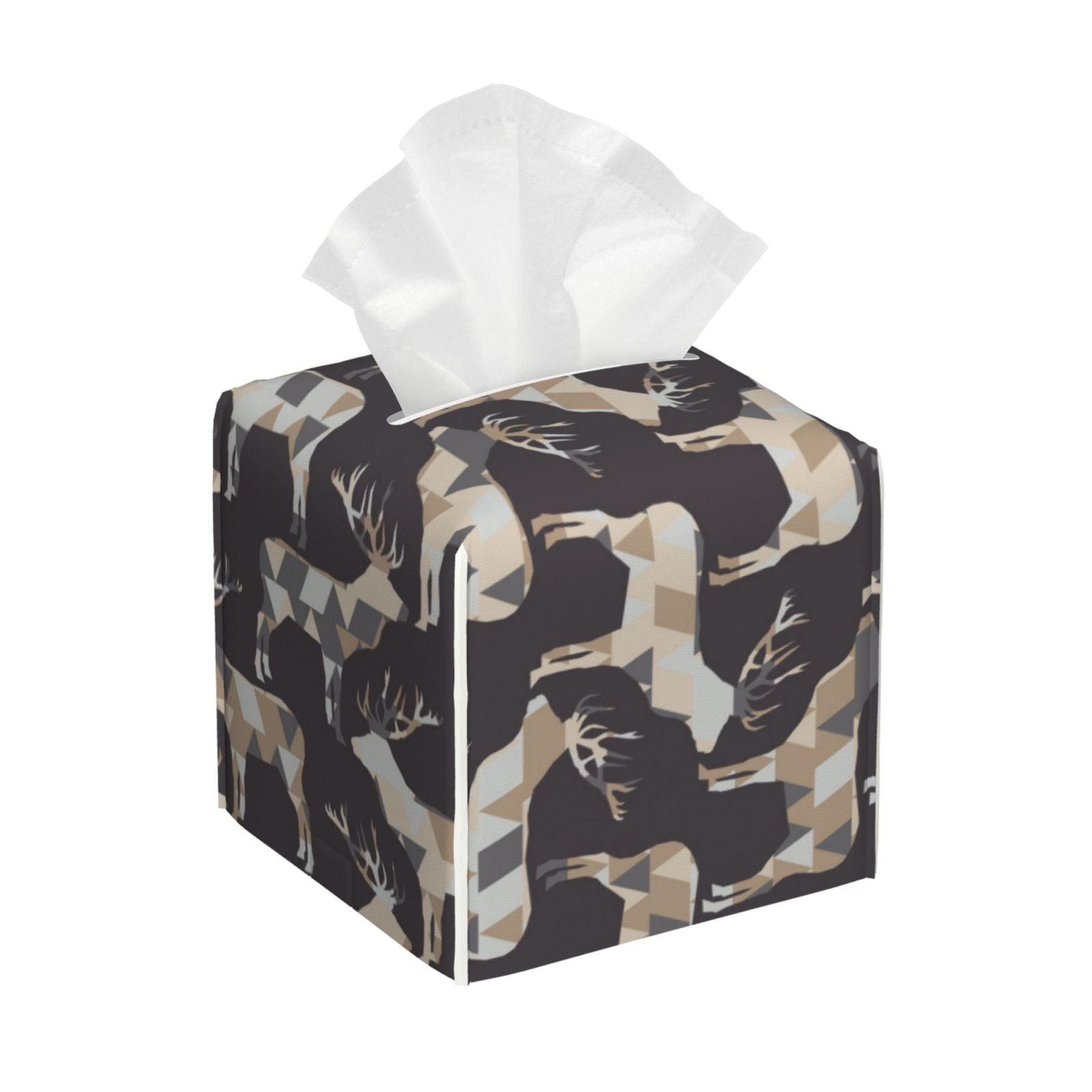 Tissue Box Cover Holder Square - cool moose elk black Modern PU Leather ...