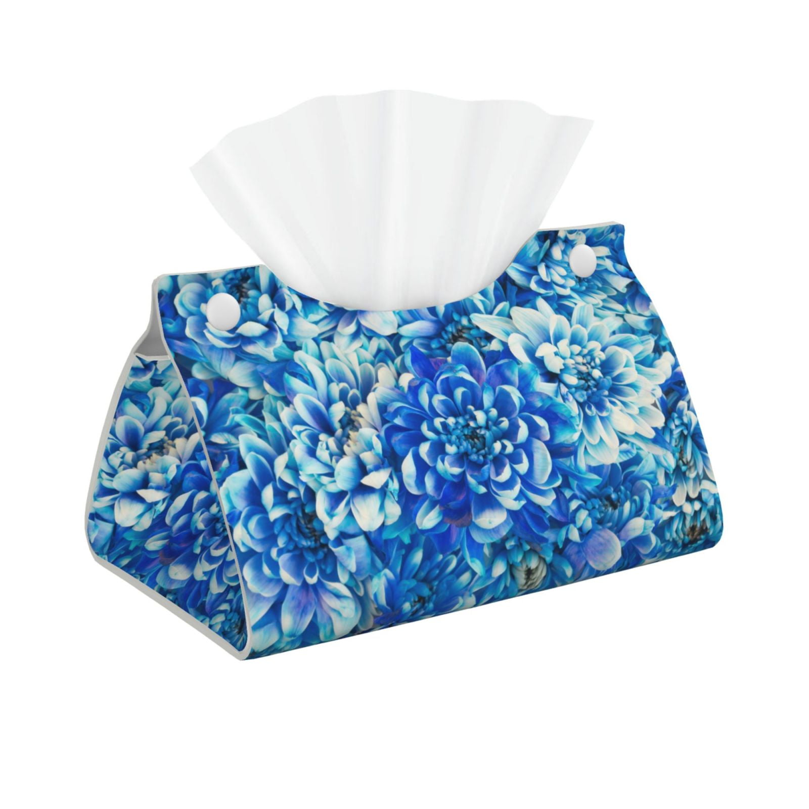 Tissue Box Cover Holder - Vibrant Blue Floral Modern PU Leather ...