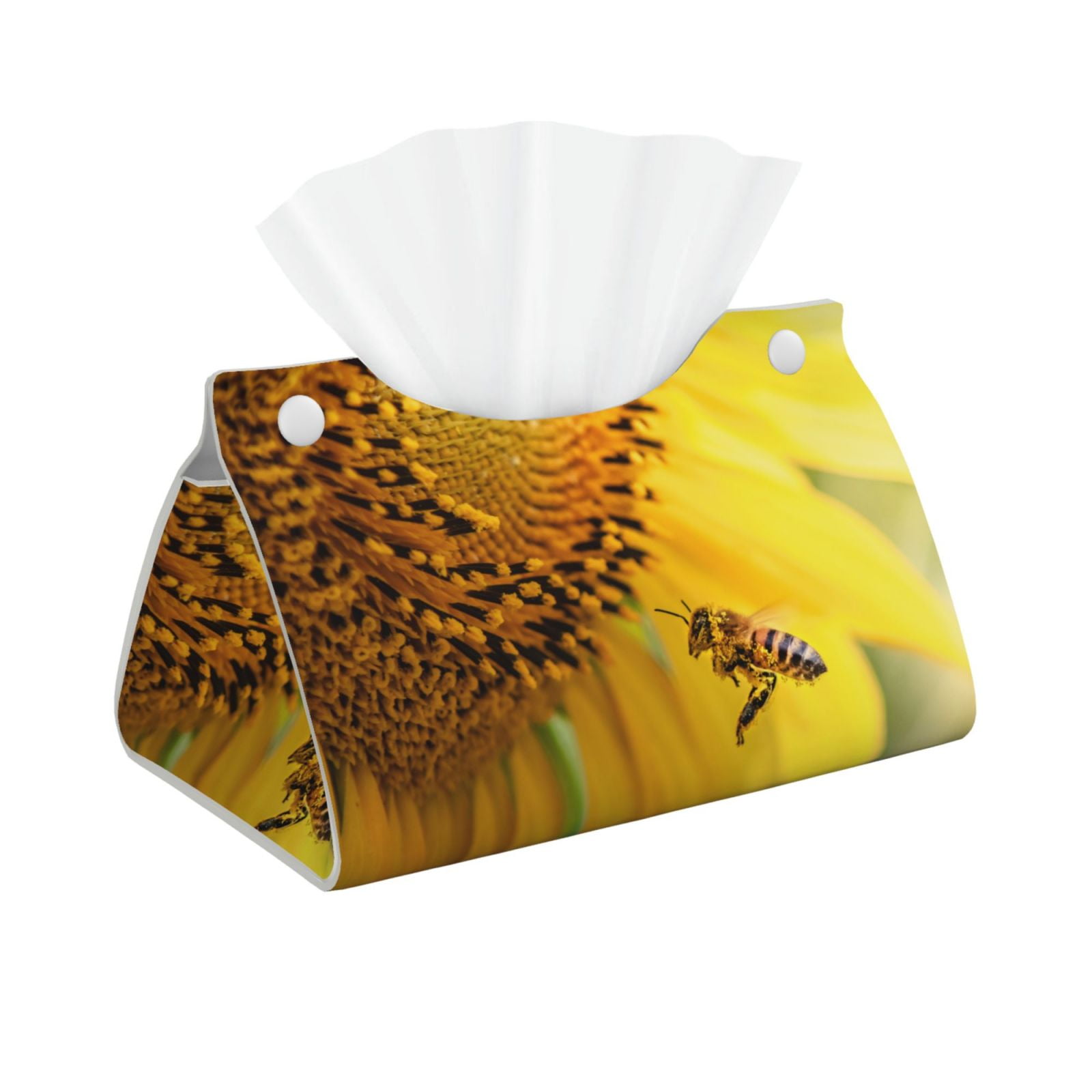 Tissue Box Cover, Honey Bee Pollinating Sunflower Leather Rectangular ...