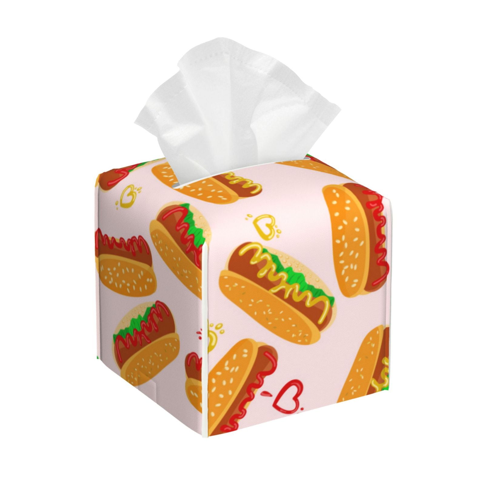 Tissue Box Cover, Hot Dog In Heart Leather Tissue Box Holder - Tissue ...
