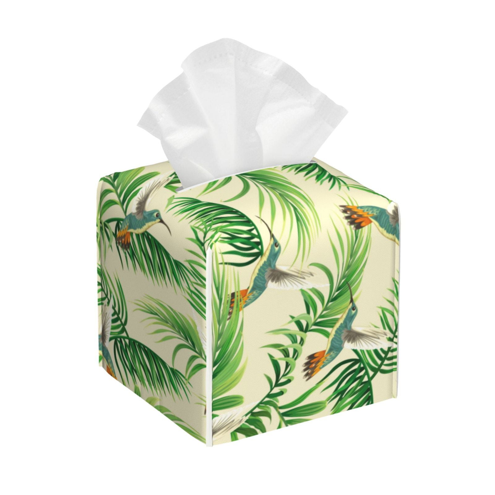 Tissue Box Cover Hummingbird Palm Leaf Green Tissues Boxes Holder ...